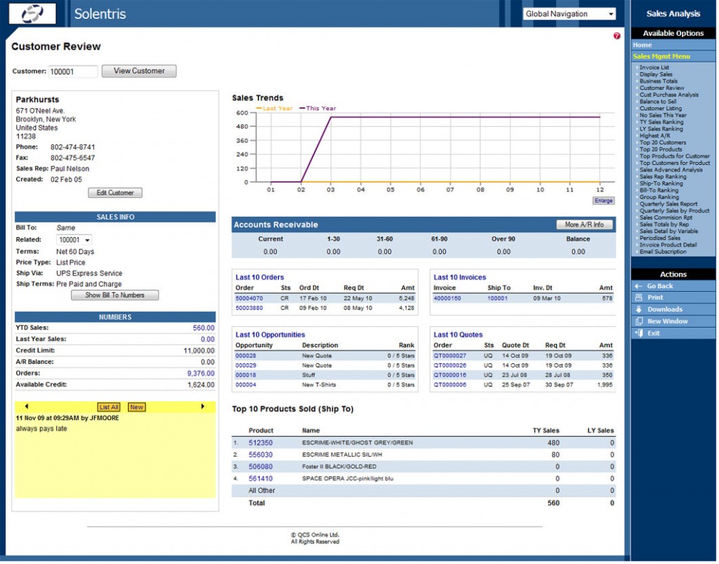 Customer Service & CRM Details – Solentris Business Software